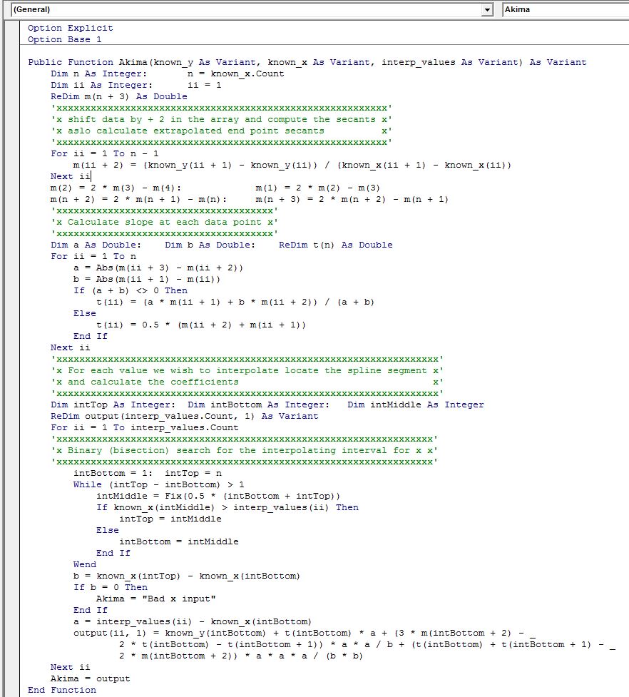 Akima Spline Interpolation in Excel